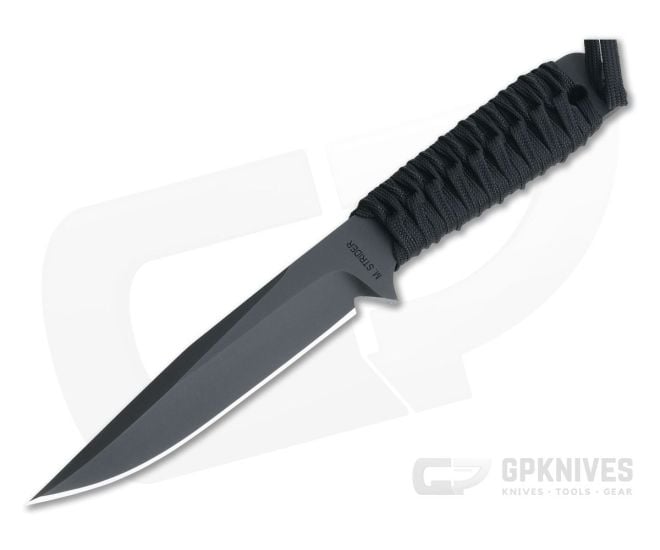 M. Strider Knives WP Hand Ground Clip Point Black PSF27 Black Paracord ...