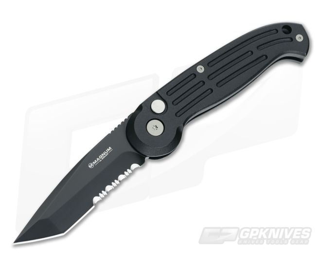 Boker Magnum Tanto Black Serrated 01BO018S Automatic Knife For Sale