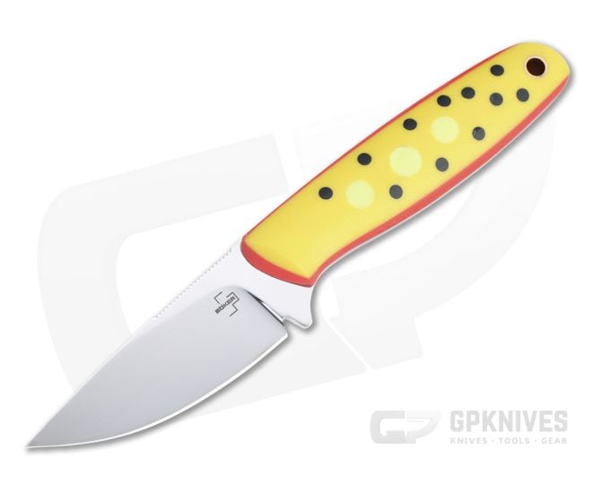 Boker Plus The Brook Yellow Trout Polished VG10 Yellow G10 Fixed Blade ...