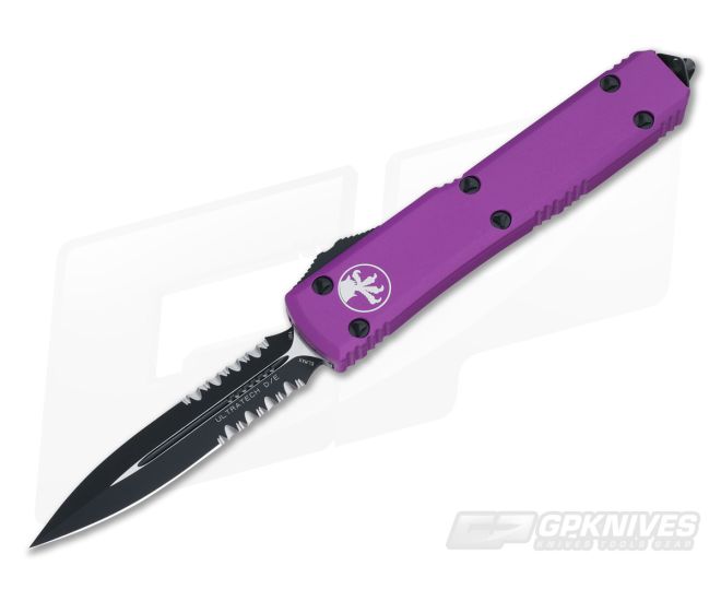 Microtech Knives Ultratech Violet 3.44" Part Serrated Double Edge Black ...