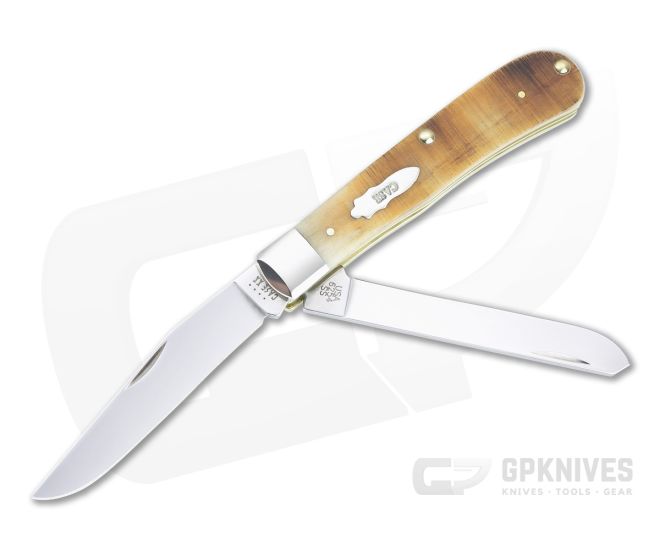 Case Trapper Sawcut Jig Barehead Amber Bone Slip Joint Folding Knife ...
