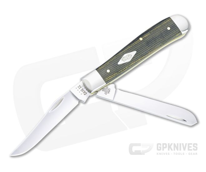 Case Mini Trapper Smooth Green and Black Micarta Slip Joint Knife For Sale