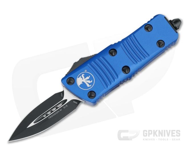 Microtech Mini Troodon D/E Black M390 Double Edge Blue OTF Automatic ...