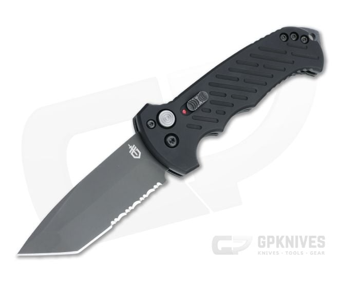 Gerber 06 Automatic Tanto Serrated Black S30V Black Aluminum Automatic ...