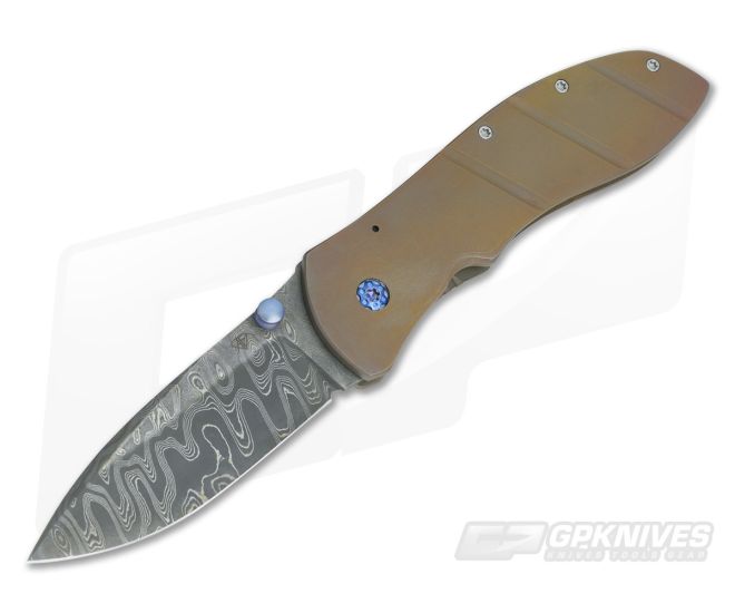 Aaron Frederick Custom Mathor Bronze Titanium Frame Lock Damascus Knife ...