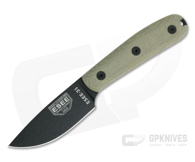 ESEE 3HM-K Black Plain Edge Rounded Handle Kydex Sheath Fixed Blade ...