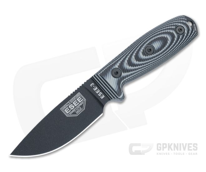 ESEE Knives 3 Fixed Blade with 3D Textured Gray and Black G10 with a ...