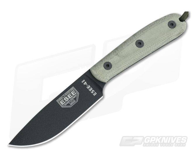 ESEE 4HM-B Black Plain Edge Rounded Handle Brown Leather Sheath Fixed ...