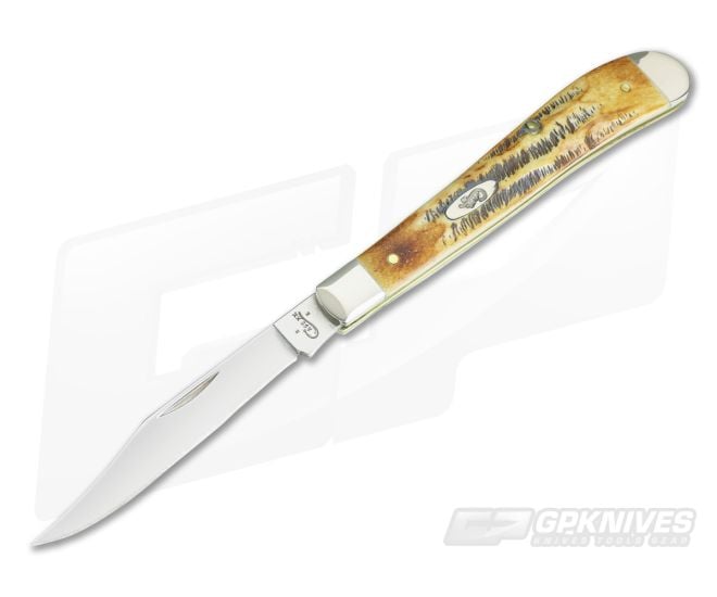 Case Slimline Trapper Burnt Bone Stag 65307 Slip Joint Knife For Sale