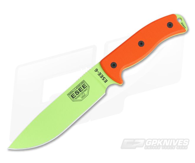 ESEE 6P-VG Venom Green and Orange G10 Plain Edge Blade Fixed Knife