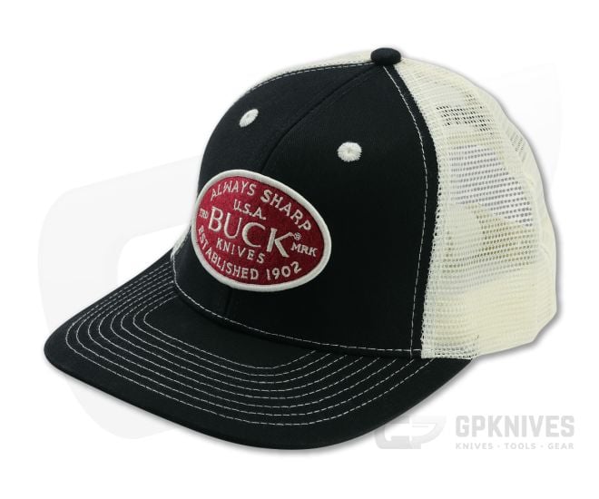Buck Knives Felt Patch Hat - Black/Bone Mesh Snapback 89185