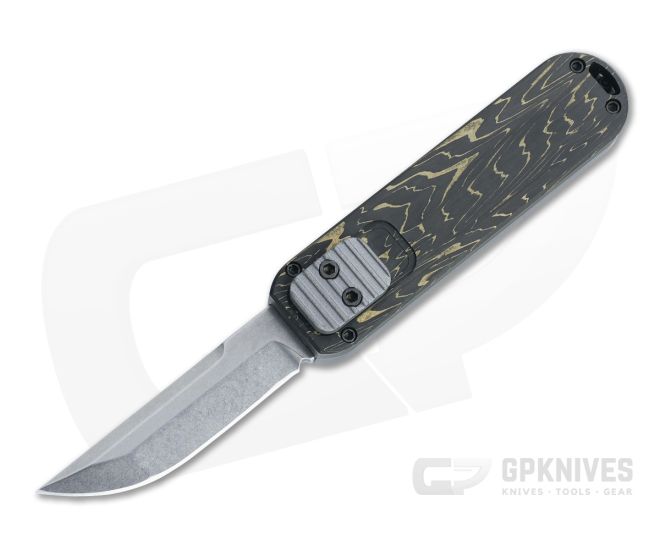 D Rocket Design/ARS Mini 007 Tanto Nitro-V Gold Carbon Fiber Top Slide OTF Automatic Knife For Sale