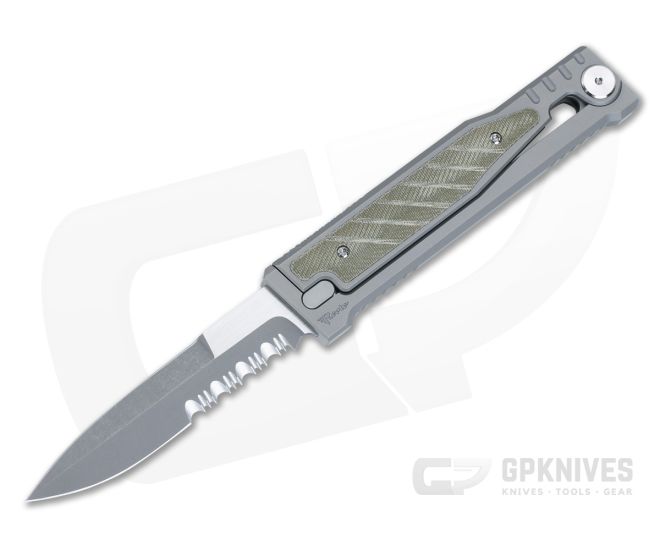 Reate EXO Exoskeleton Design Double Edge Serrated CPM 3V Green Micarta ...