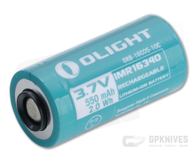 Olight RCR123A 550mAh 3.7V Protected 16340 Lithium Ion (Li-ion) Button ...