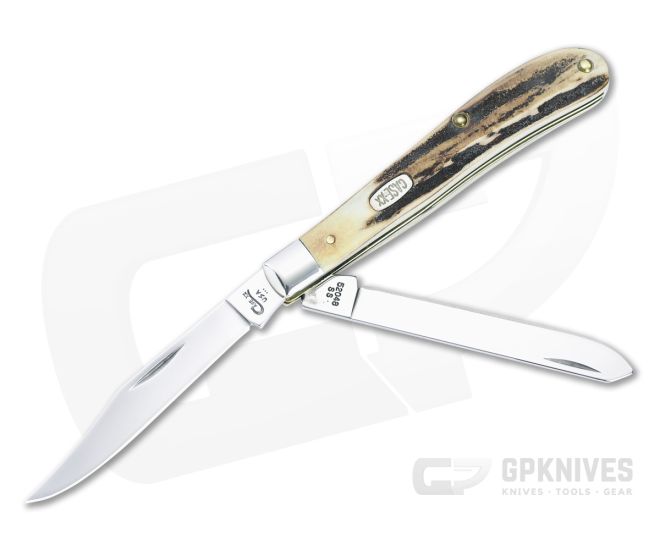 Case 1998 Slim Line Trapper Stag Handle Tru-Sharp Blades Pre-Owned