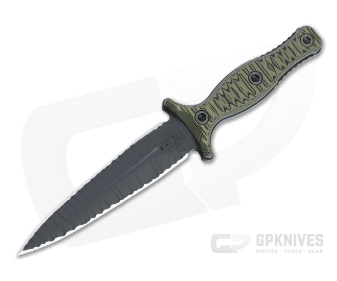 RMJ Tactical Raider Dagger LTD Textured Black 3V Dirty Olive G10 Fixed ...