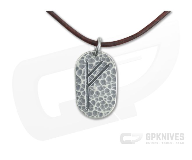Shire Post Mint Fehu Silver Rune Necklace - Leather Cord