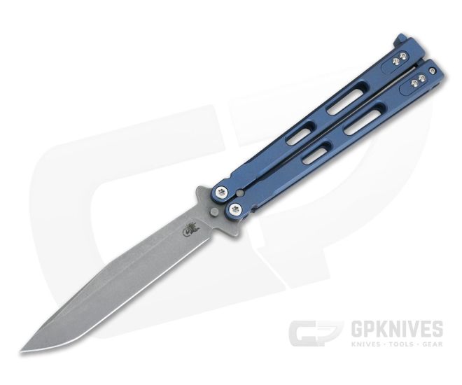 Hinderer Nieves Titanium Battle Blue Balisong S35VN Spanto all Working ...