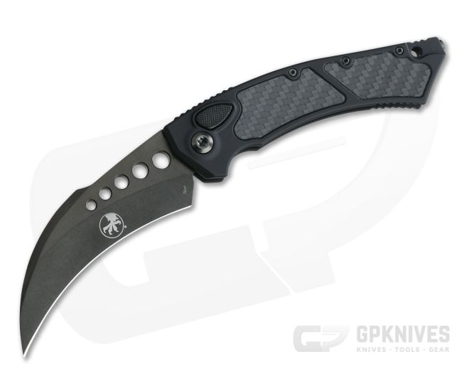Microtech Hawk Automatic Karambit Signature Black DLC 204P Carbon Fiber ...