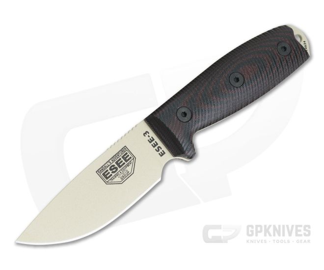 ESEE 3 3PMDT-004 Desert Tan Blade 3D Blood Red/Black G10 Handles Fixed ...