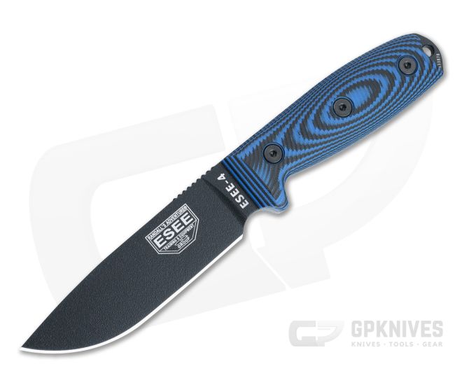 ESEE Knives Model 4 with 3D Machined Blue/Black G10 and Black Coated ...