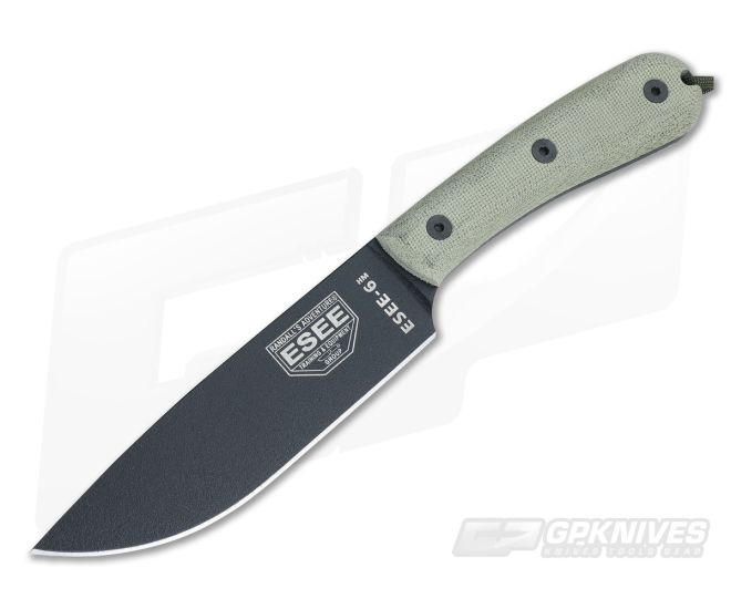 ESEE 6HM Modified Handle Micarta Black Sheath Plain Edge Outdoor Knife ...