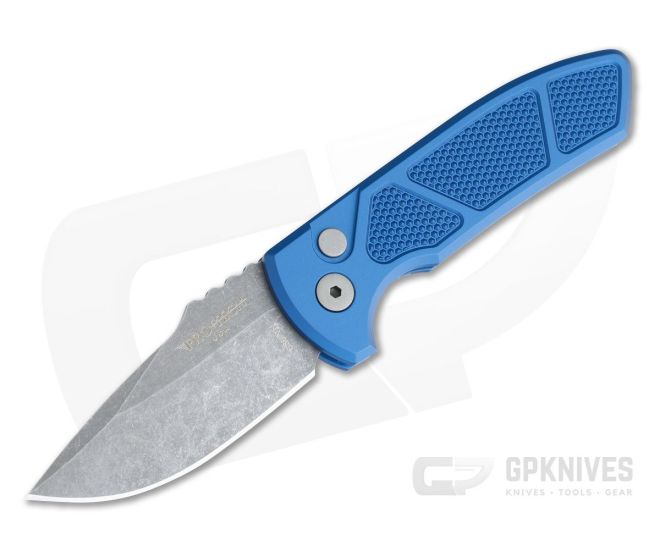 Protech Knives SBR Acid Washed Blade Knurled Blue Aluminum Handle ...