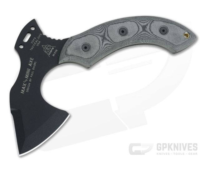 TOPS Knives Max The Mini Axe Black 1095 Black Linen Micarta Hatchet For ...