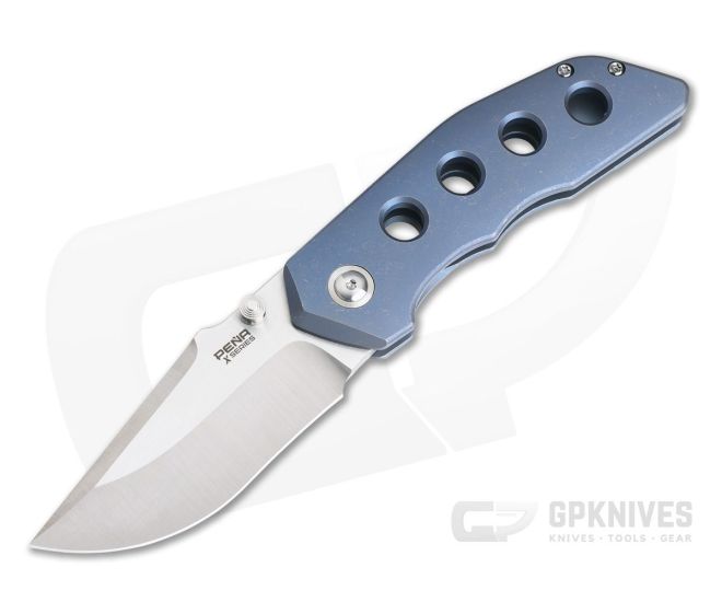 Pena Knives X Series Rhino Thumb Stud Blue Titanium Satin M390 Knife ...