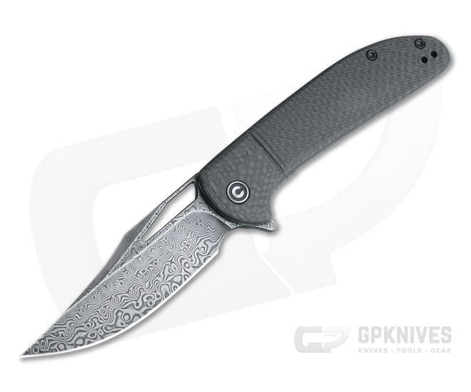 CIVIVI Ortis Black Hand Rubbed Damascus Clip Point Carbon Fiber Liner ...